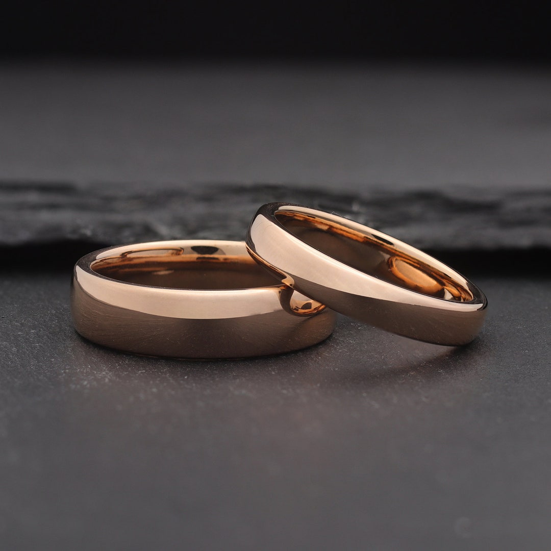 His and Hers Tungsten Wedding Band Rings Set, Rose Gold Matching ...