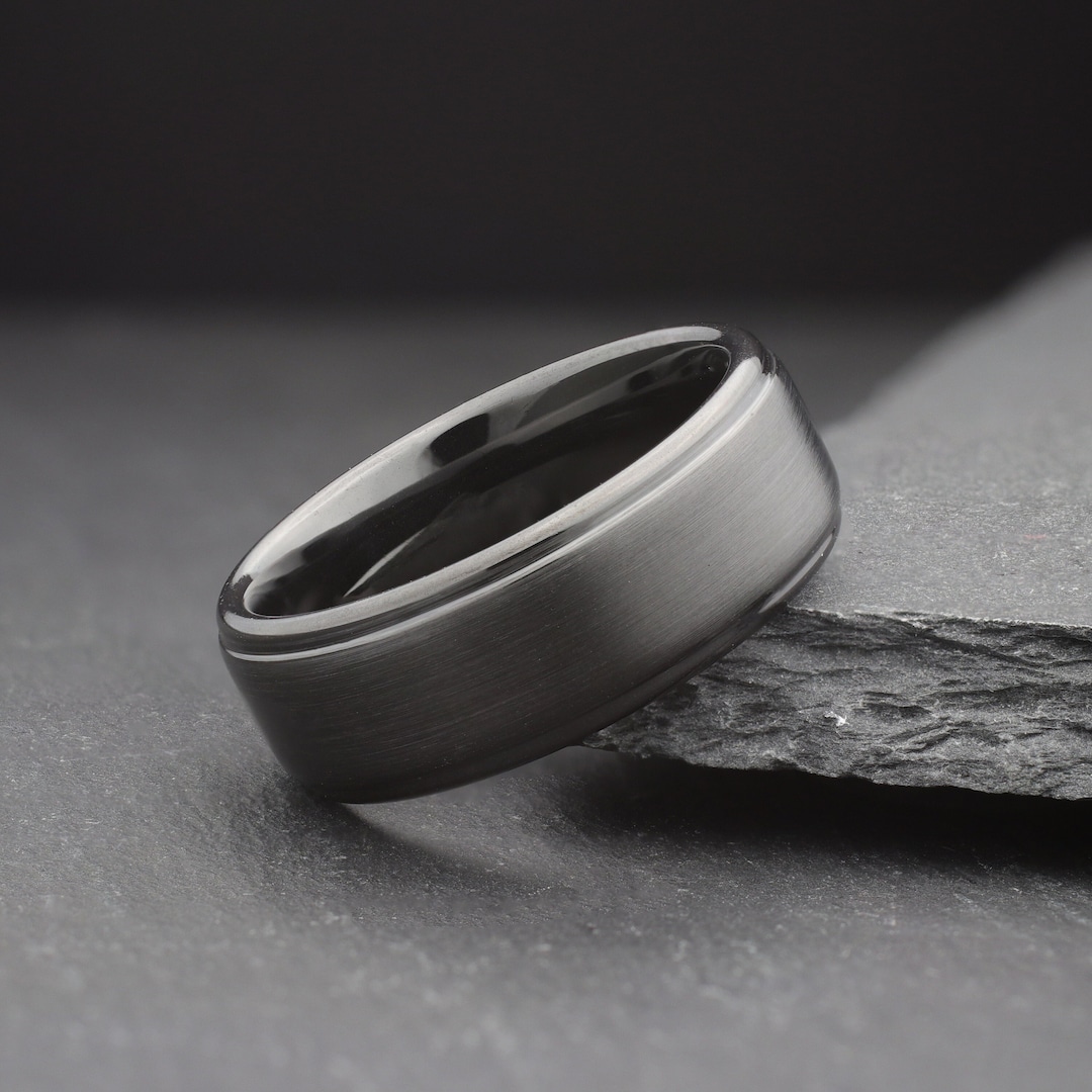 Handmade Gunmetal Grey Tungsten Ring: Beveled Wedding Band, 8mm - Etsy