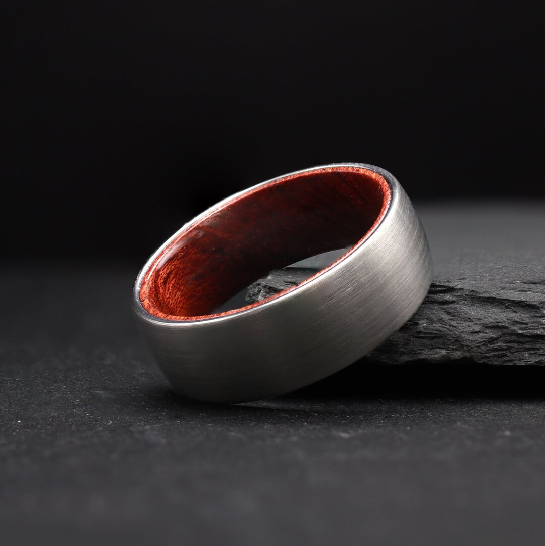 Mens Unique Whiskey Barrel Wood Ring, Silver Tungsten & Wood Promise ...