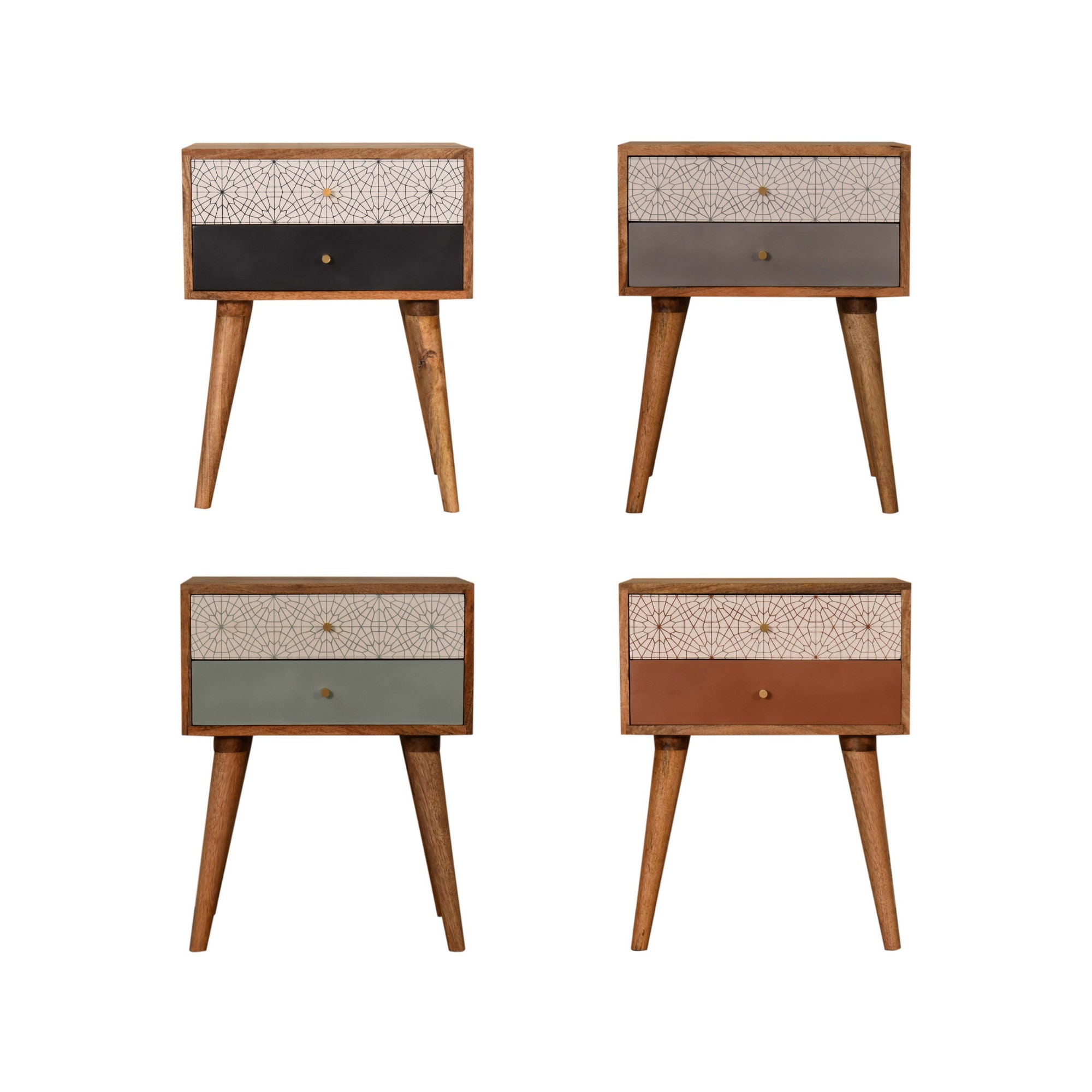 Bedside Table Patterned Bedside with Two Drawers Solid | Etsy