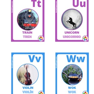 ALPHABET Bilingual Montessori Flashcards English // Spanish - Etsy