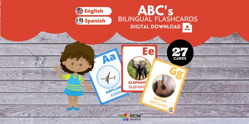 ALPHABET Bilingual Montessori Flashcards English // Spanish | Etsy