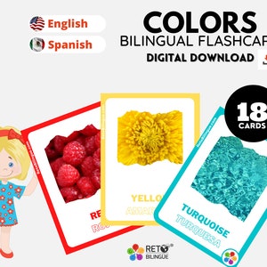COLORS Bilingual Montessori Flashcards English // Spanish - Etsy