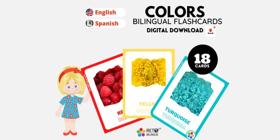COLORS Bilingual Montessori Flashcards English // Spanish - Etsy