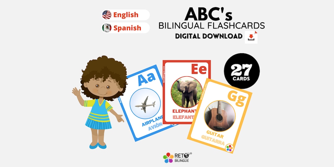 ALPHABET Bilingual Montessori Flashcards English // Spanish - Etsy