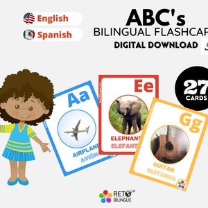 ALPHABET Bilingual Montessori Flashcards English // Spanish - Etsy