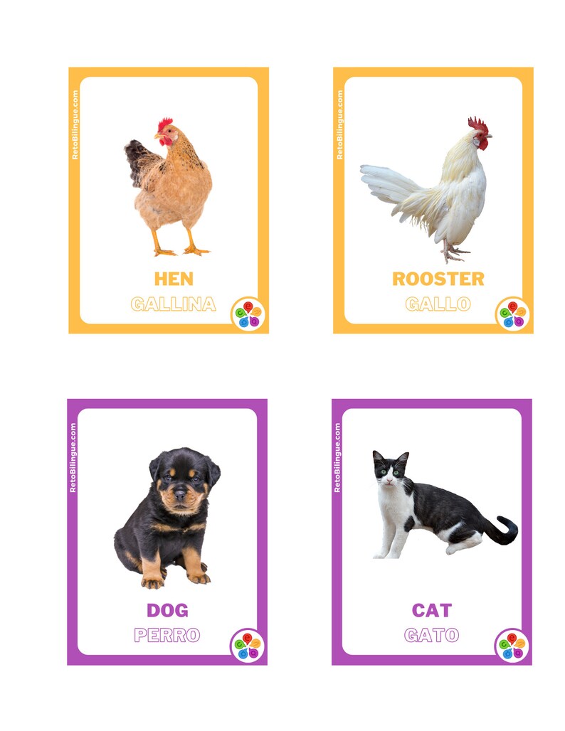 ANIMALS Bilingual Montessori Flashcards English // Spanish - Etsy