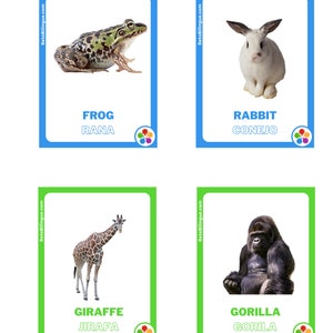 ANIMALS Bilingual Montessori Flashcards English // Spanish - Etsy