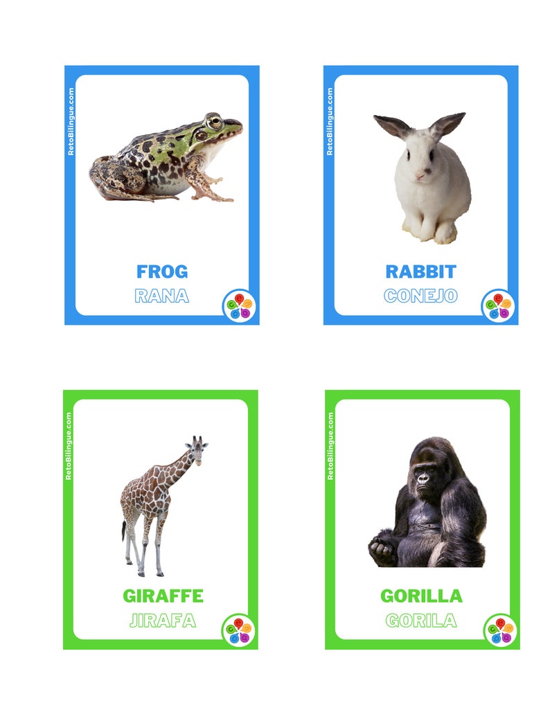 ANIMALS Bilingual Montessori Flashcards English // Spanish - Etsy