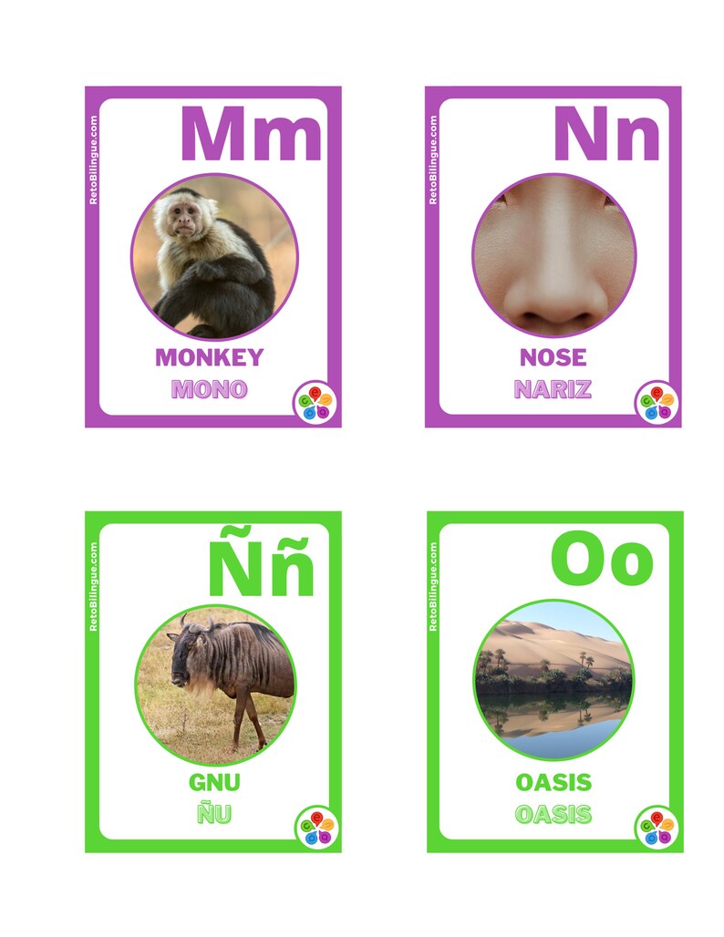 ALPHABET Bilingual Montessori Flashcards English // Spanish - Etsy