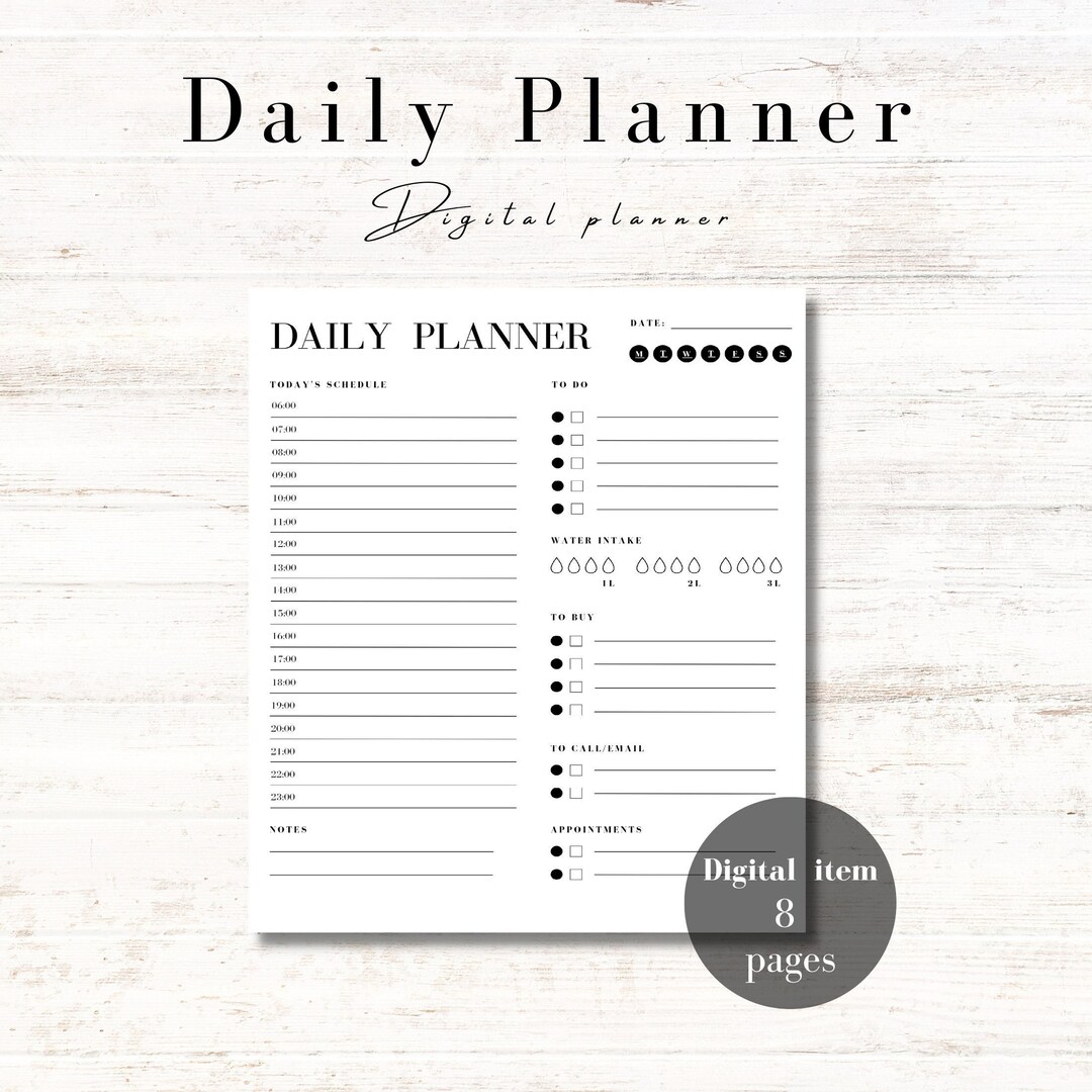 Digital Daily Planner, Portrait Digital Planner, Daily Schedule, Simple ...