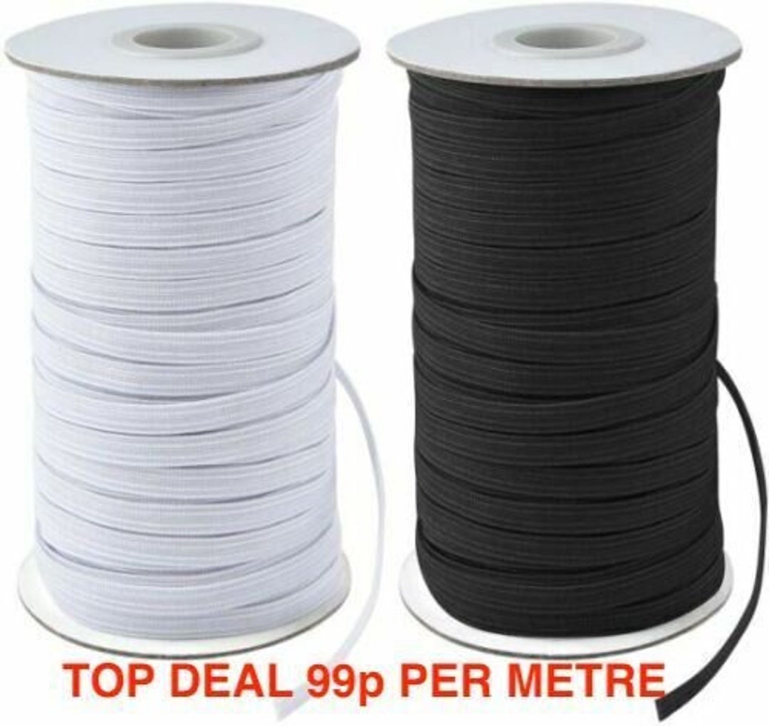 Flat Elastic Black & White 99p PER METRE 6mm 9mm 12mm 25mm Elastic ...