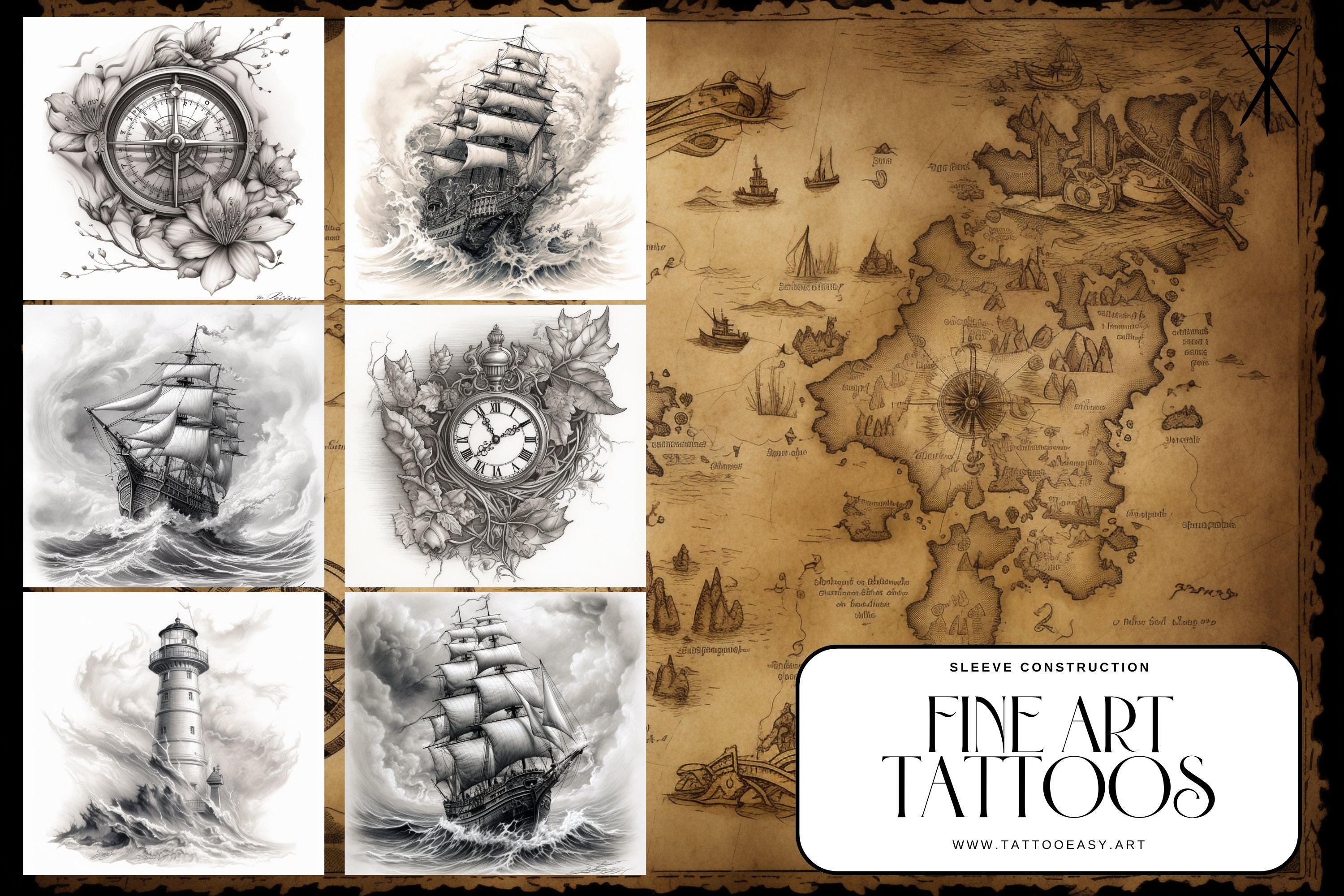 Pirate Map Tattoo Sleeve