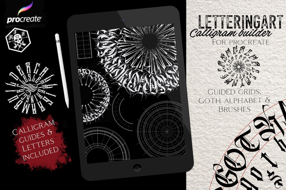 The Calligram Builder Set, Black Letter Brushes, Goth Alphabet, Guides ...