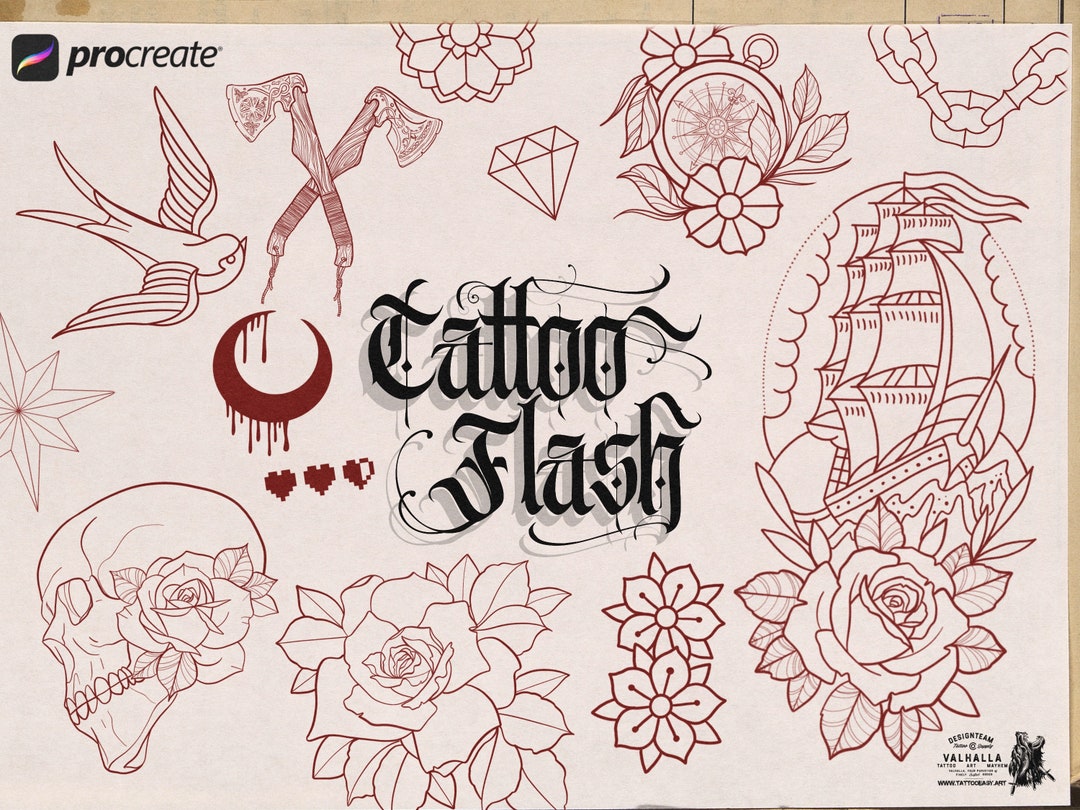 Procreate Tattoo Flash Drawn by Hand Vol.16 Updated - Etsy