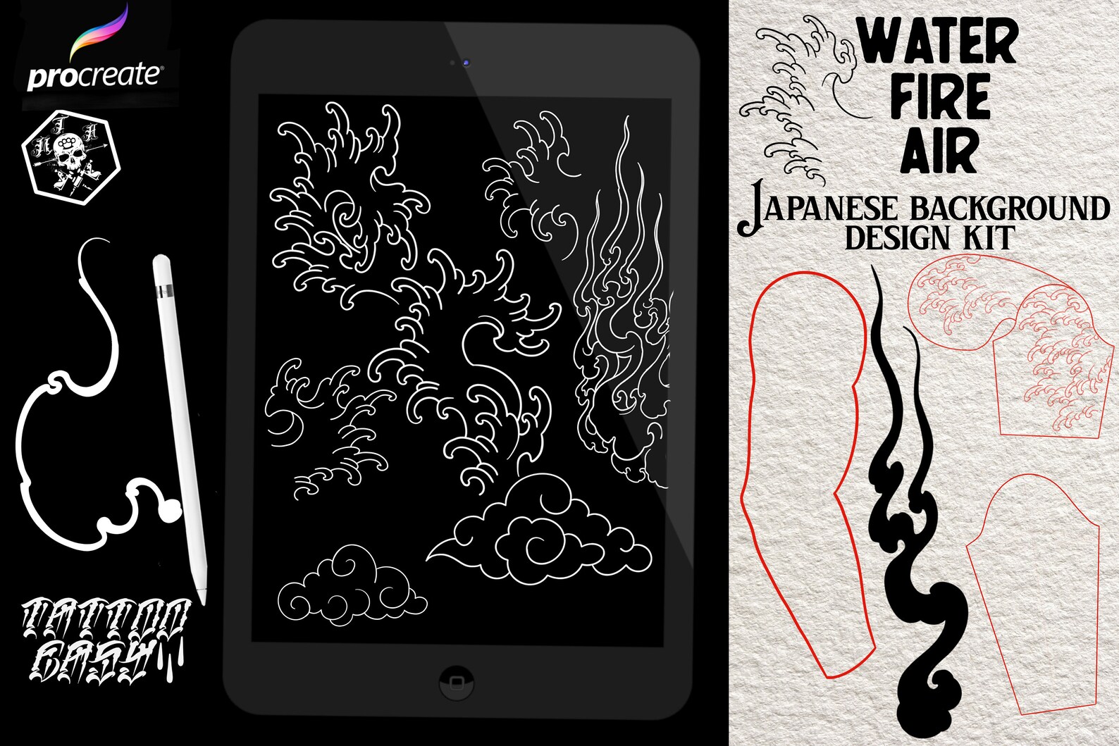 Procreate Japanese Tattoo Waves Kit and Some Other Stuff / - Etsy