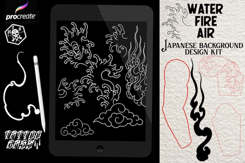 Procreate Japanese Tattoo Waves Kit and Some Other Stuff / - Etsy