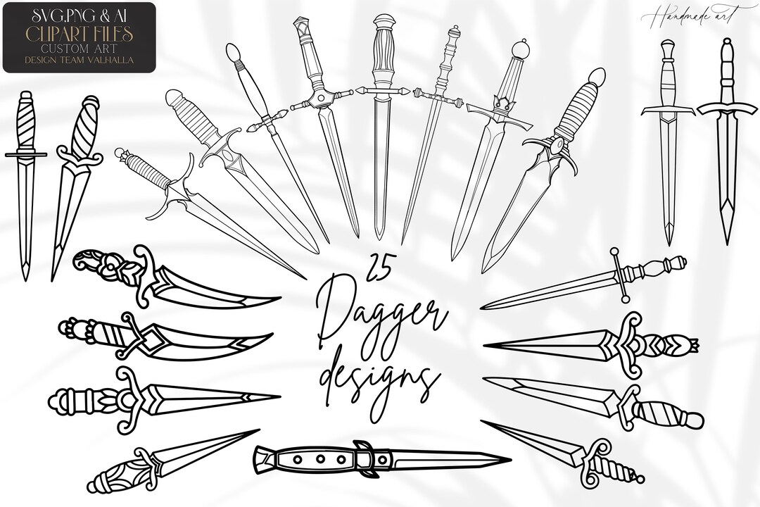 Daggers Tattoo Clipart / Outlined Handmade Tattoo Inspired Dagger ...