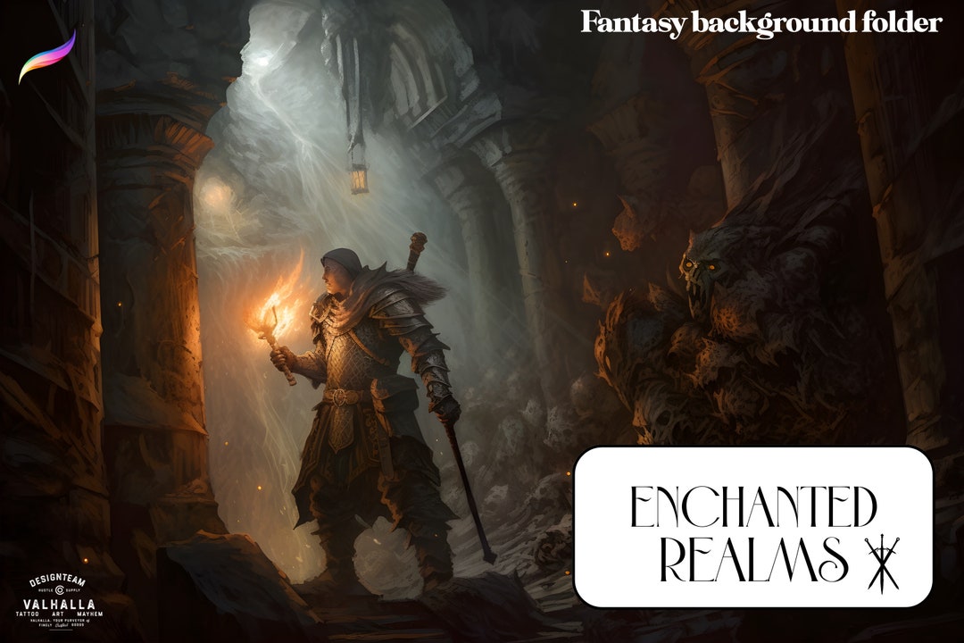 Enchanted Realms; Fantasy Background Design Folder 100+ Procreate Brush ...