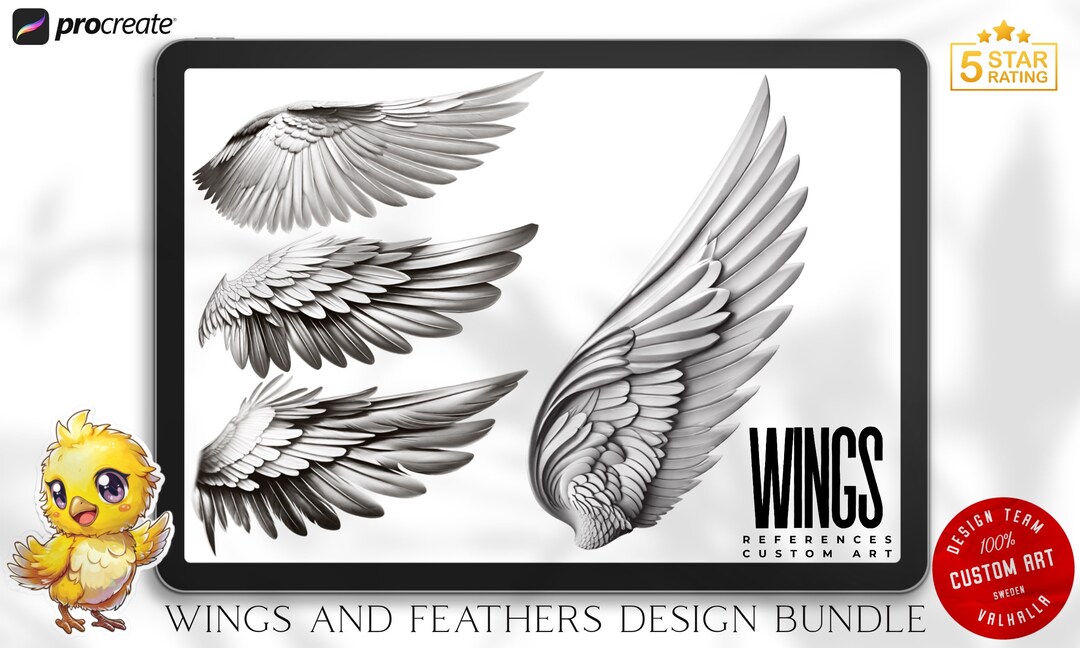 Wings & Feathers Design Bundle, 100+ Unique Designs + Textured Brushes ...