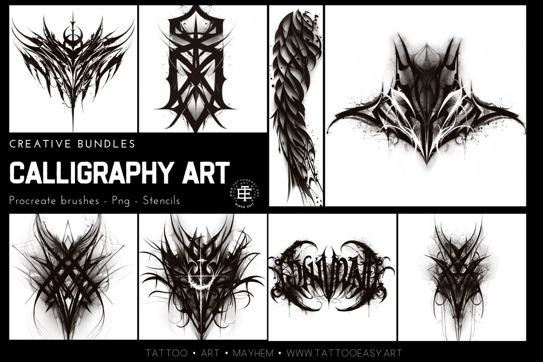 Goth Ink Tattoo Art: Procreate Stamps, Dark Calligraphy (digital ...