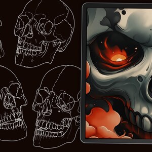 Skull Stencil/reference Bundle, 135 Outlined Skulls, Tattoo Stencils ...