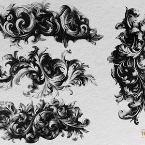 Baroque Scrollwork Design Kit: PNG & Procreate Stencils for Tattoos - Etsy