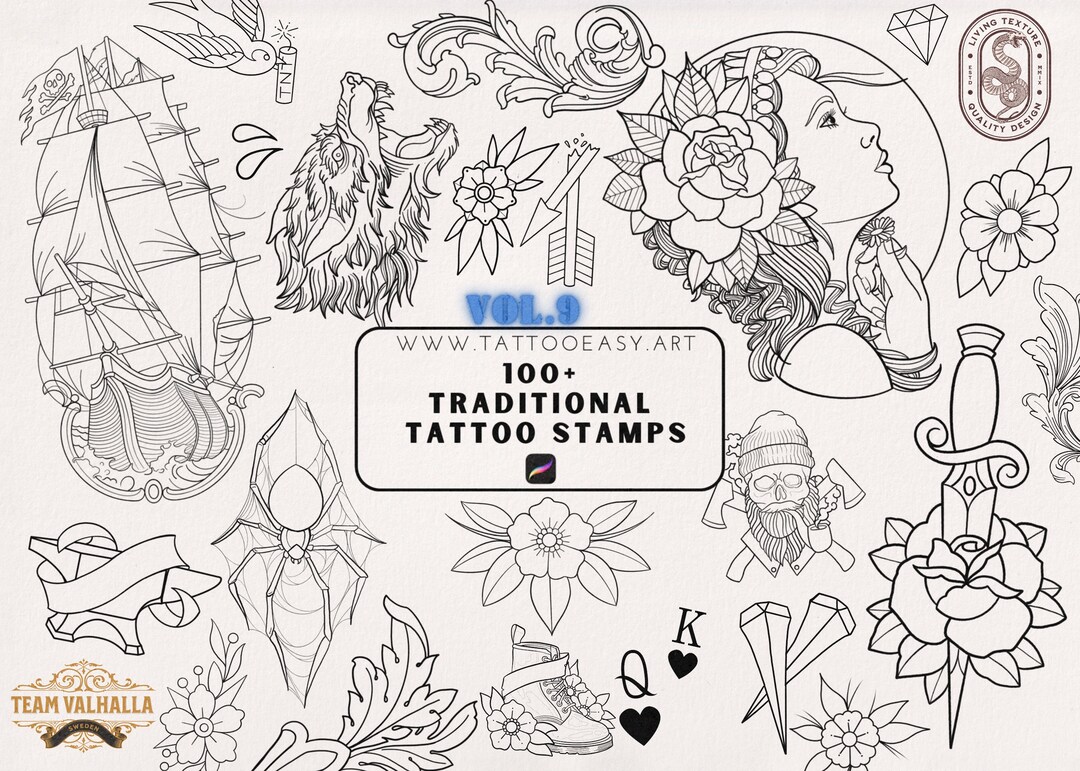 Traditional Vol.9 - 100+ Tattos Drawn by Hand, Procreate Traditional ...