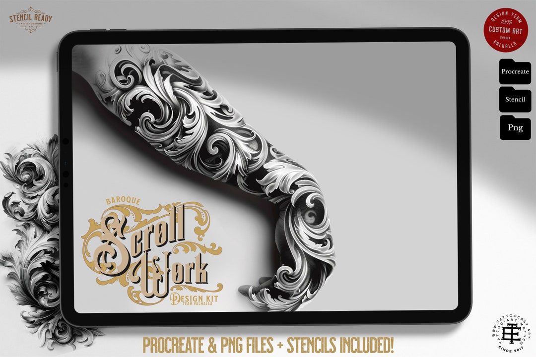 Baroque Scrollwork Design Kit: PNG & Procreate Stencils for Tattoos - Etsy