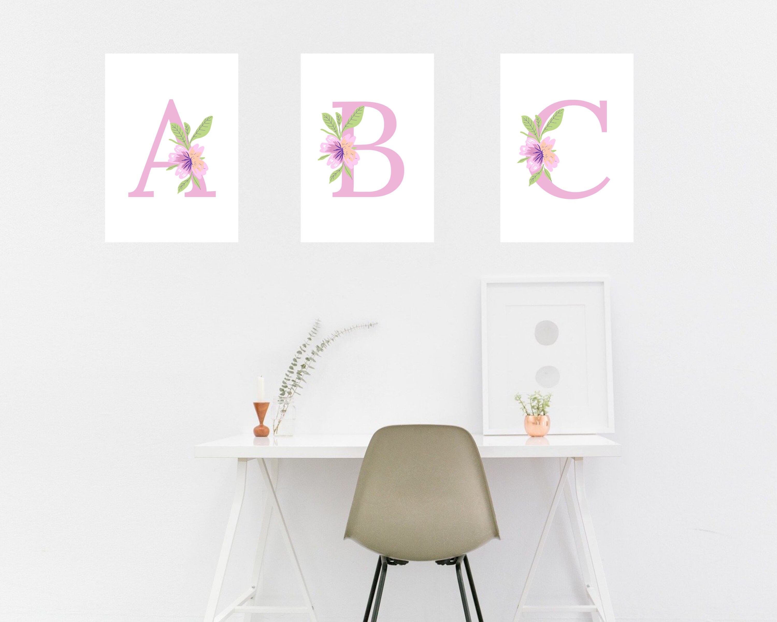 Printable Pink Flower Letter Wall Art - Etsy