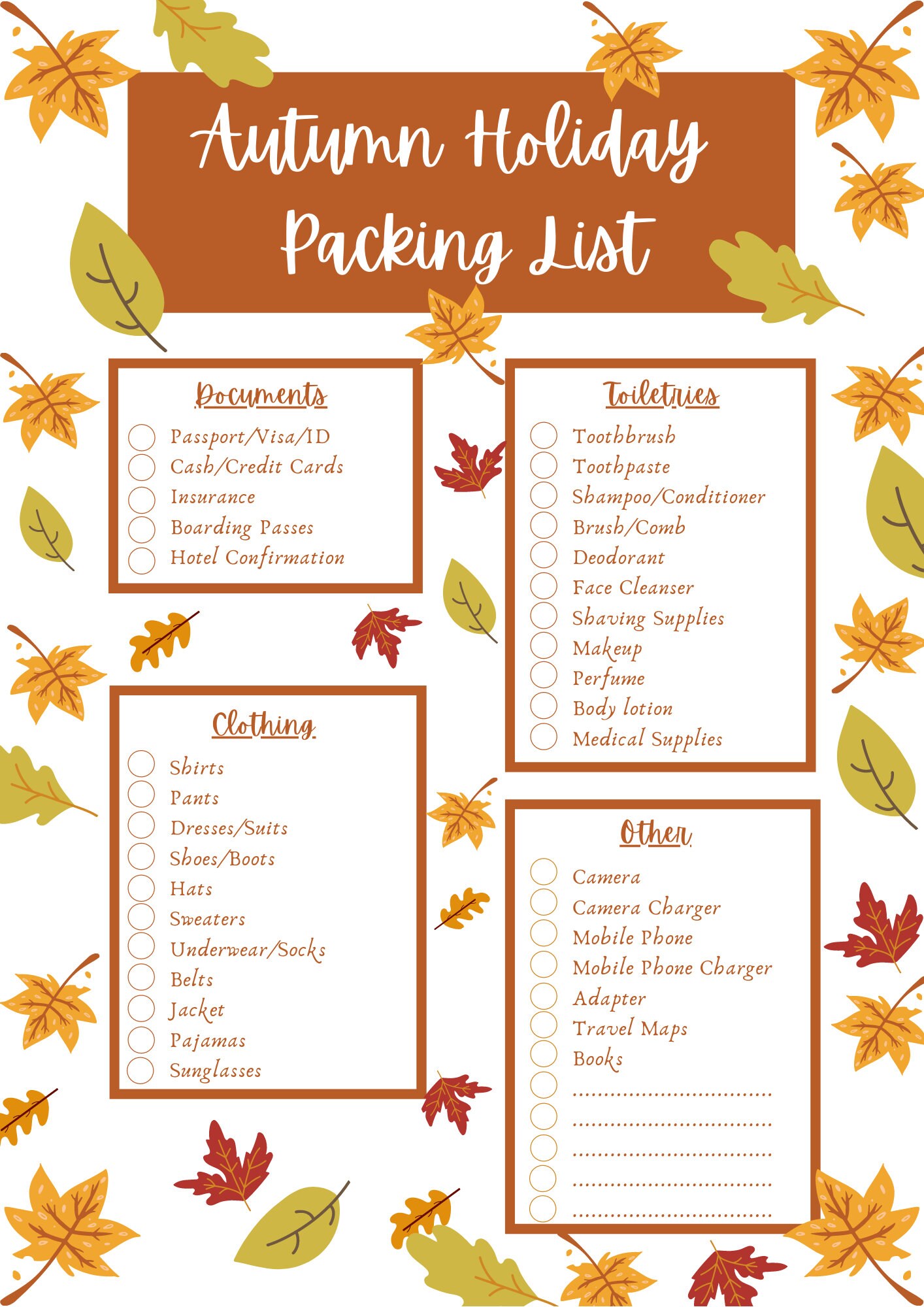Printable Packing Checklist for Autumn Travel - Etsy