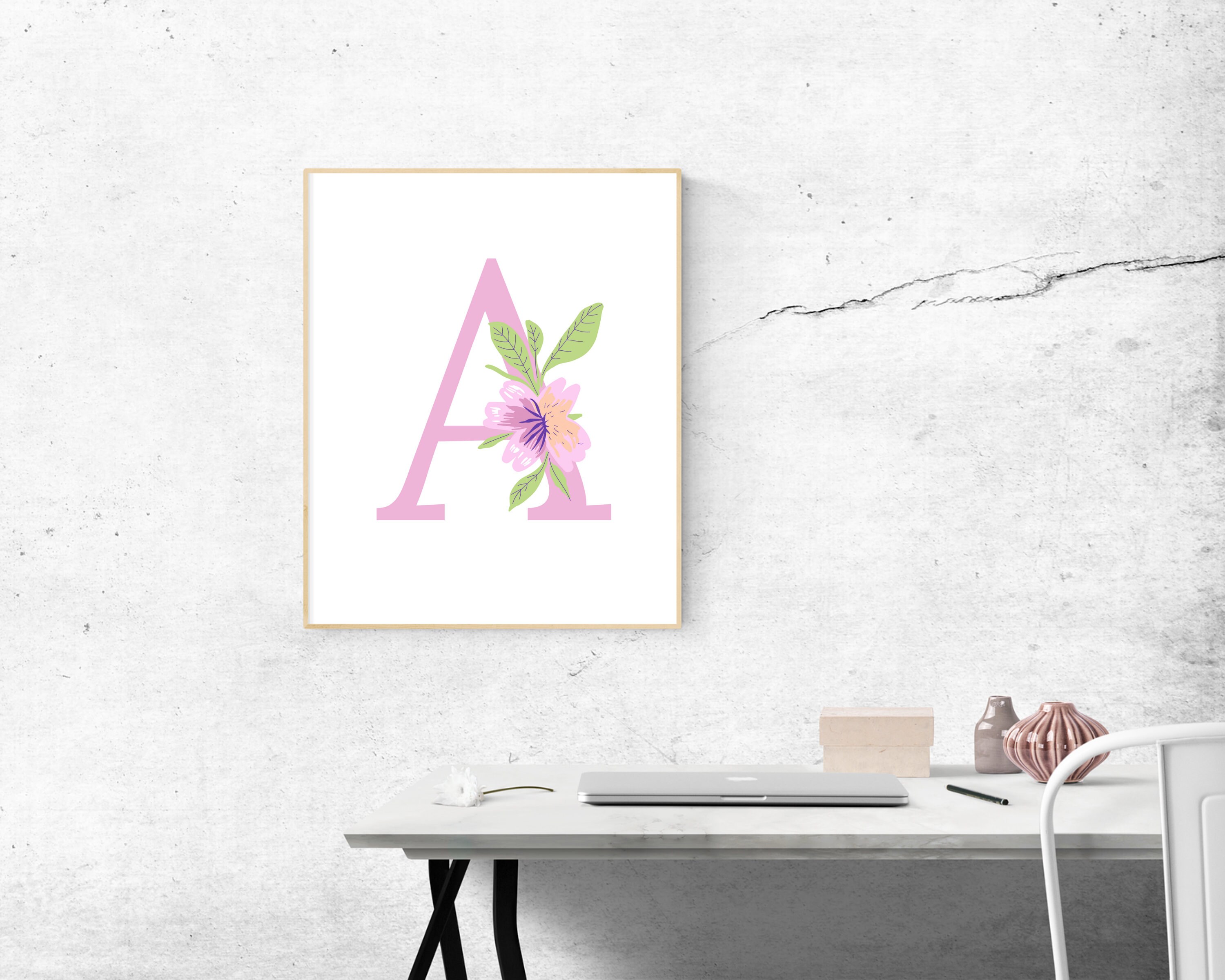 Printable Pink Flower Letter Wall Art - Etsy