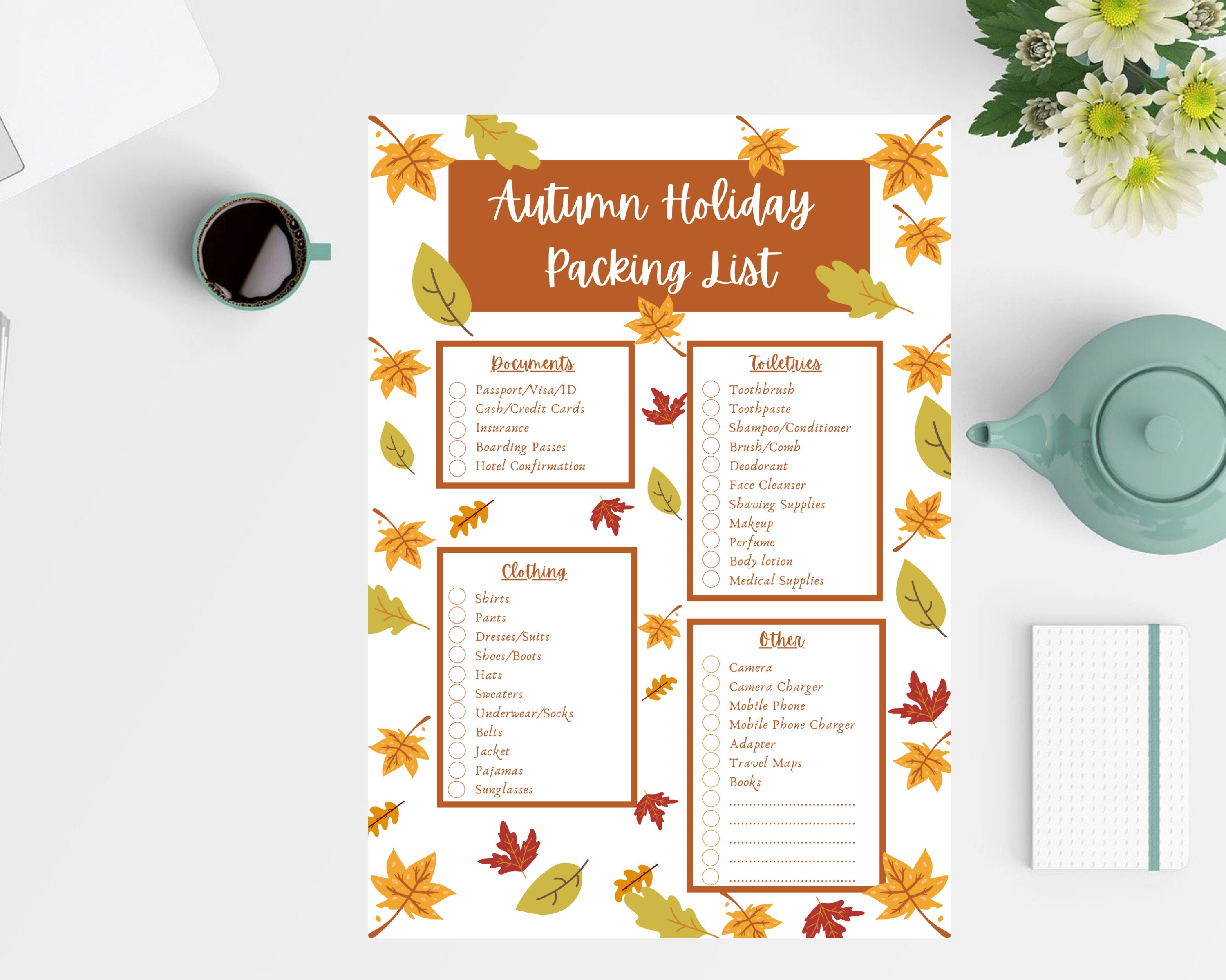 Printable Packing Checklist for Autumn Travel - Etsy