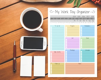 Printable Meeting Notes Template, Work Day Organizer, Office Organizer ...