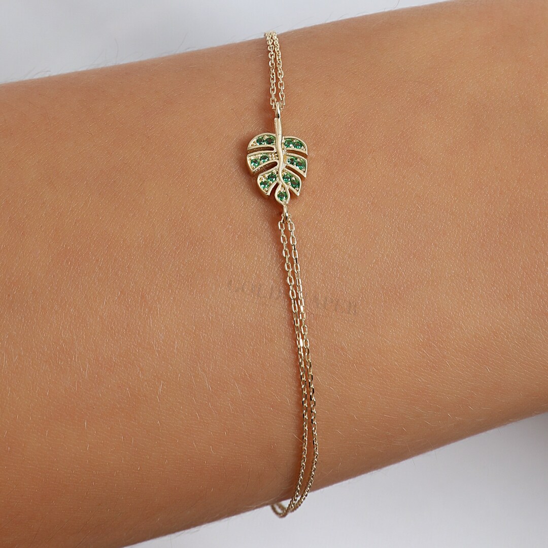 14K Gold Tiny Olive Leaf Bracelet, Gold Olive Branch Bracelet , Branch ...