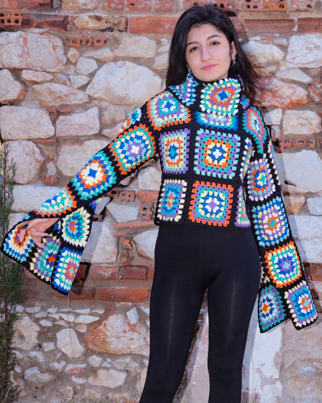 Woman Patchwork Sweater, Chunky Aesthetic Oversized Vintage Sweater ...