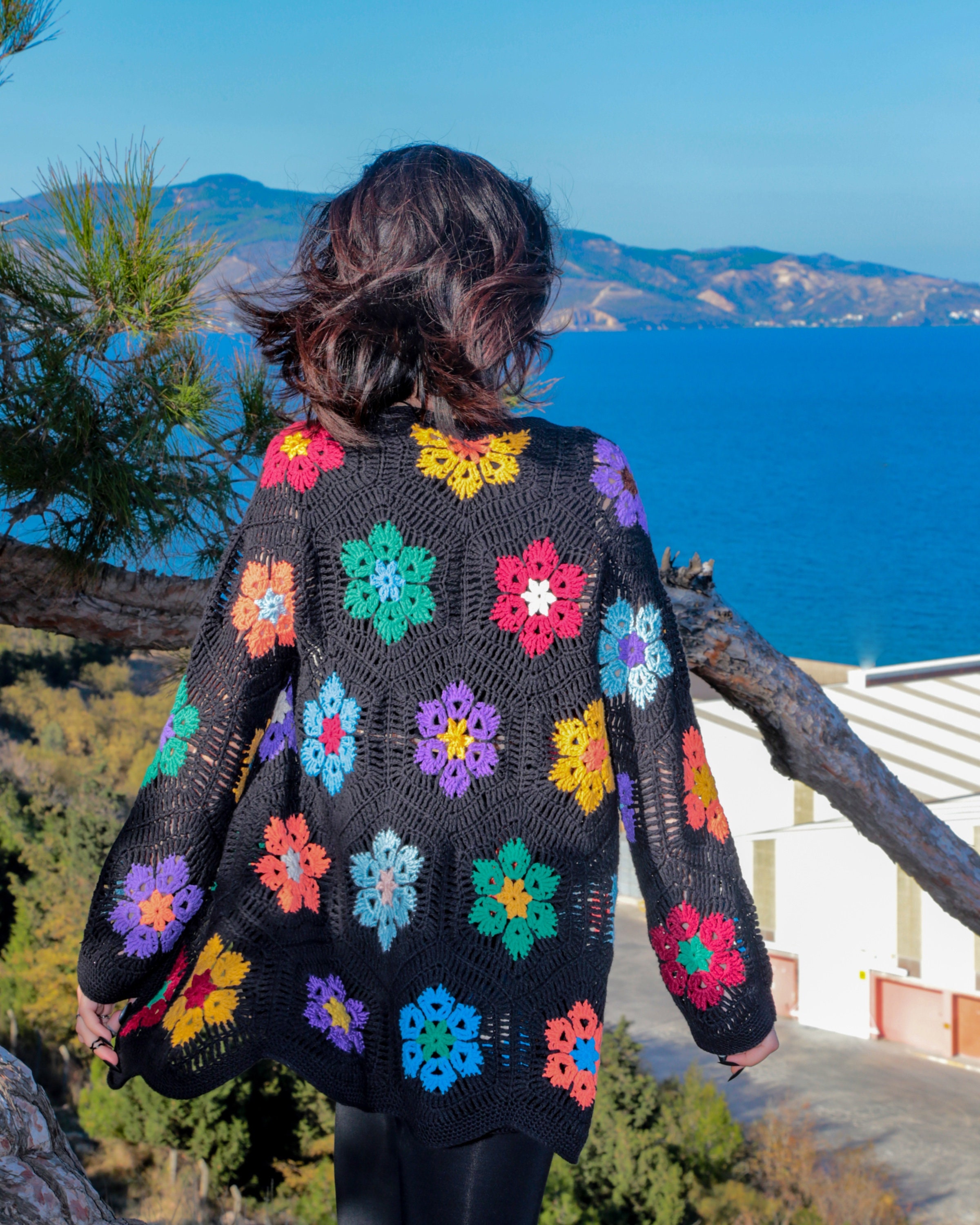Crochet Flower Cardigan: Retro Floral Pattern, V Neck Sweater - Etsy