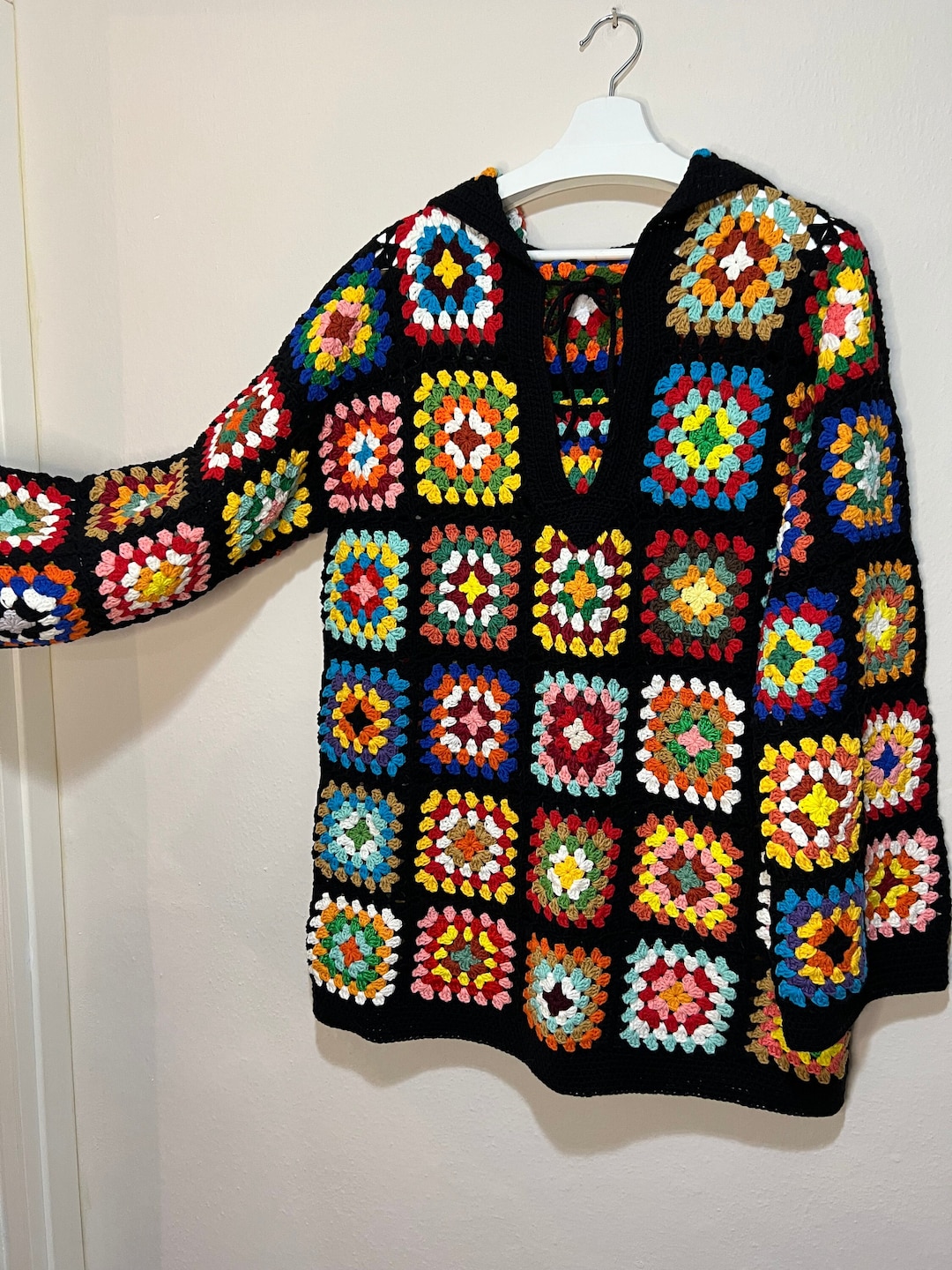 Handmade Crochet Granny Square Hoodie: Colorful Retro Knit Cardigan - Etsy