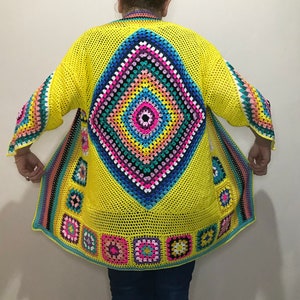 Cardigan Hand-knitted Embroidery Multi Color, Women Crochet Cardigan ...