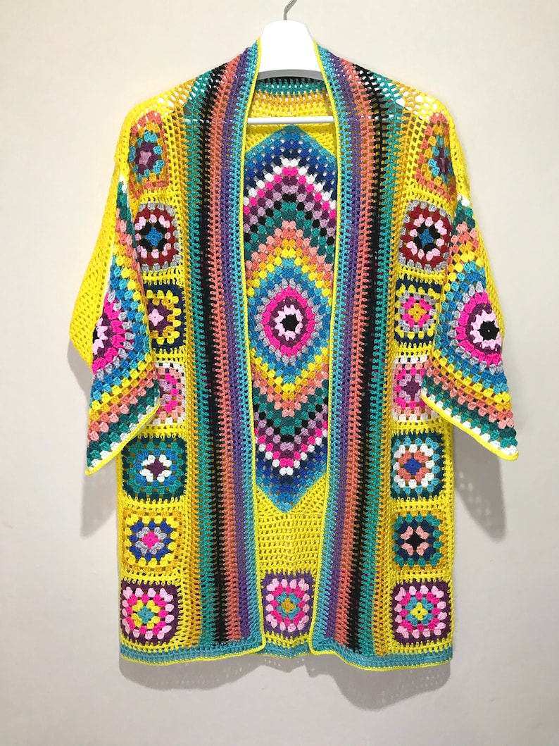 Cardigan Hand-knitted Embroidery Multi Color, Women Crochet Cardigan ...