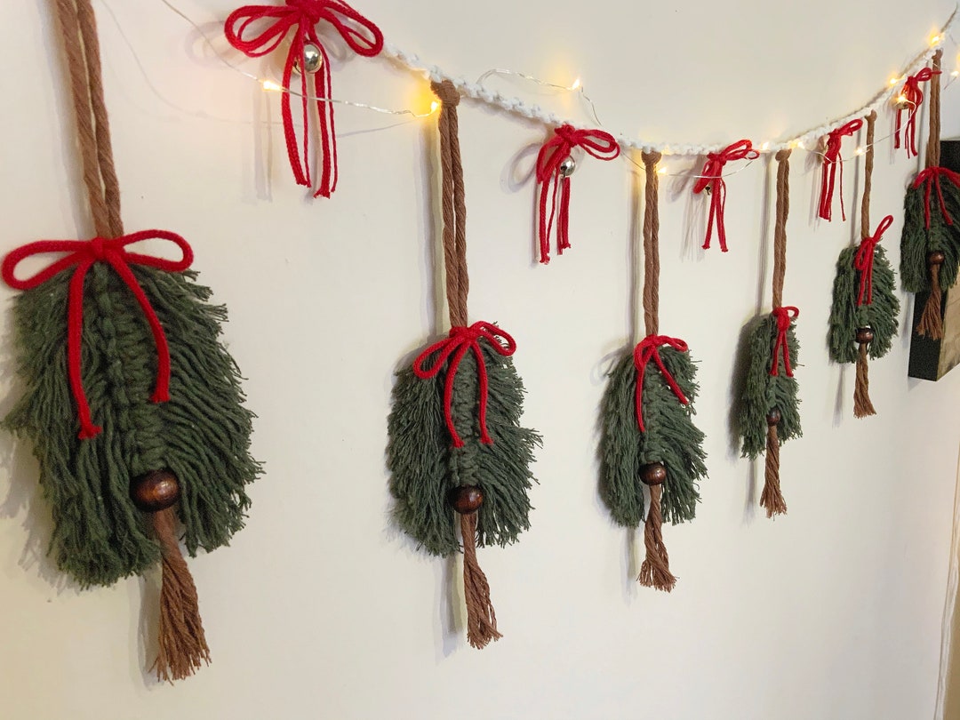 Macrame Christmas Tree Garland, Christmas Bells and Trees Garland ...