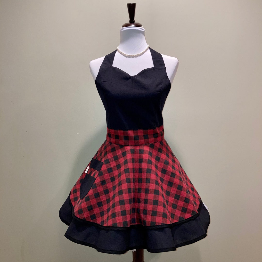 Women’s Red and Black Buffalo Plaid Retro Style Apron - Etsy