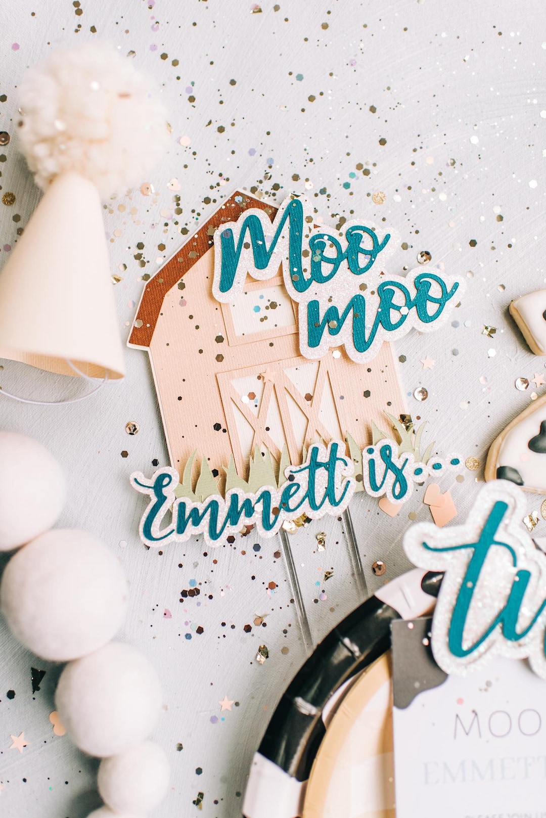 Moo Moo Im Two Cake Topper, Cow Cake Topper, Boho Farm Cake Topper, Cow ...