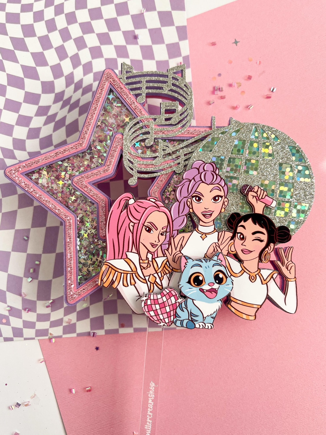 K Pop Demon Hunters Inspired Cake Topper: Huntrix Birthday Party Decor ...