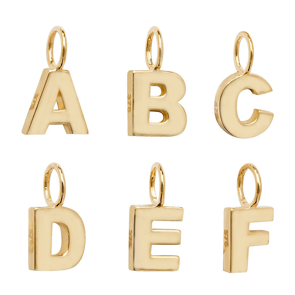 9ct Yellow Gold Block Initial Pendant, Capital Letters A-Z ...