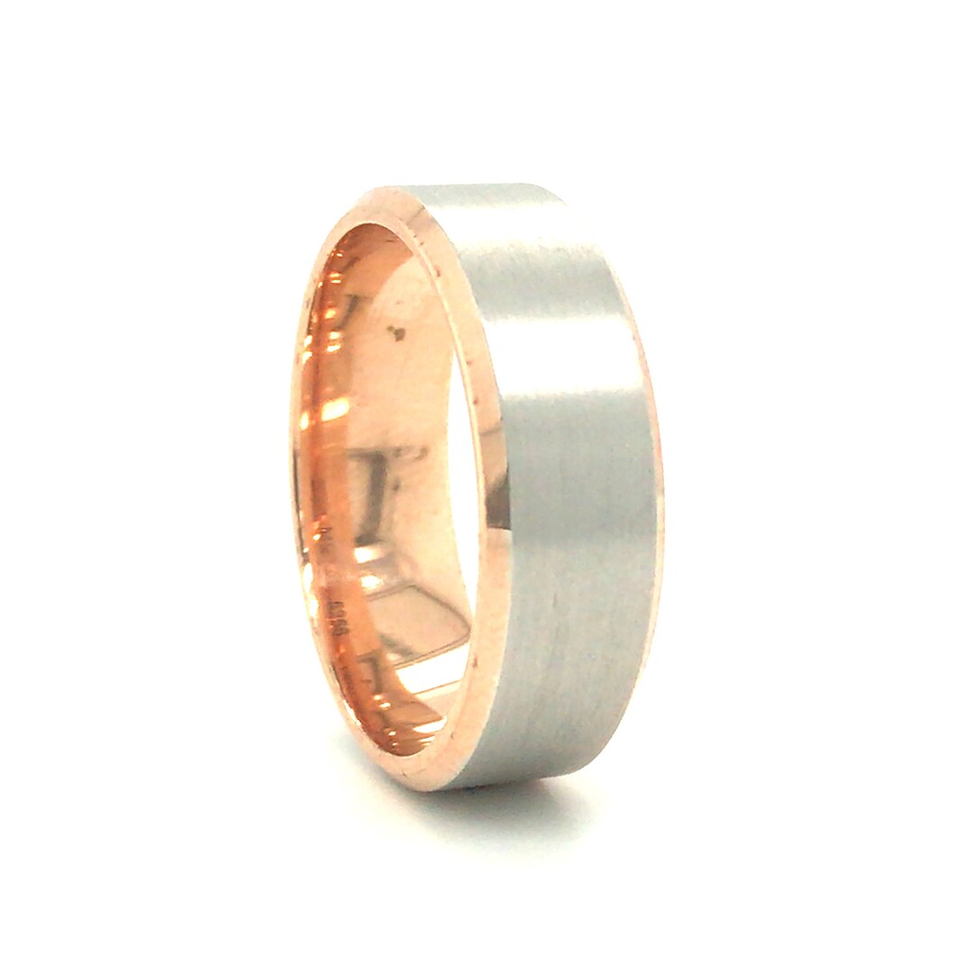 Solid 9ct Rose and Palladium Bevelled Court Wedding Ring 5mm 6mm Widths ...
