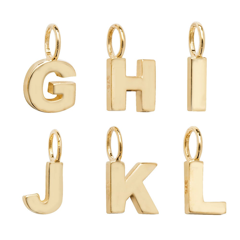 9ct Yellow Gold Block Initial Pendant, Capital Letters A-Z ...