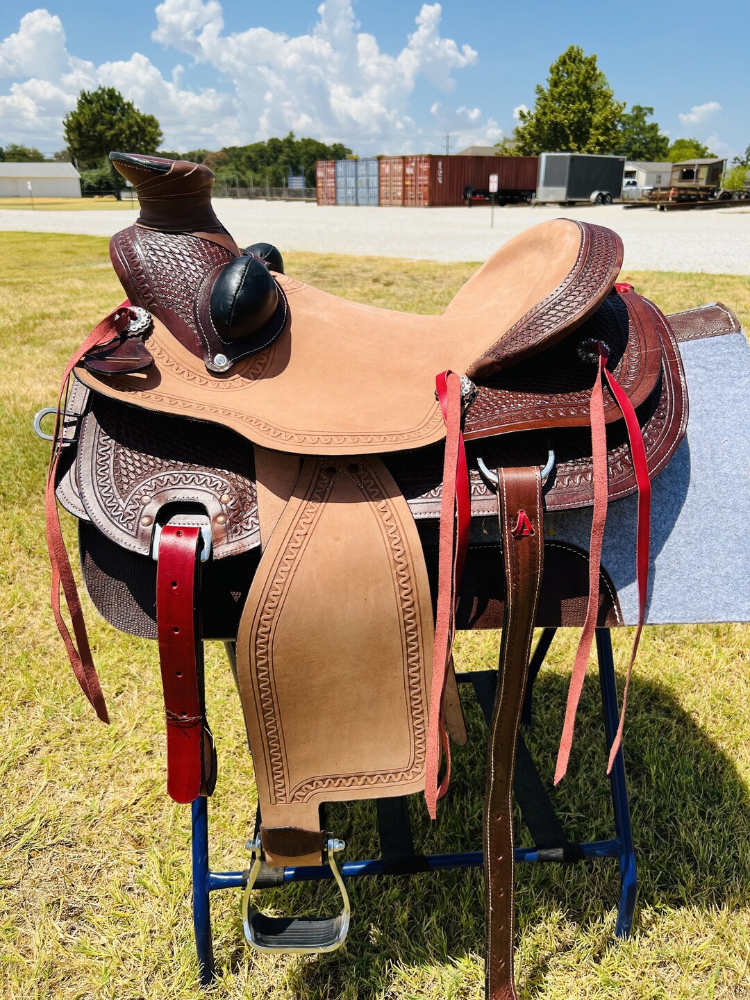 Adult Western Basket Weave Tooled Wade Saddle With Red Laces - Etsy