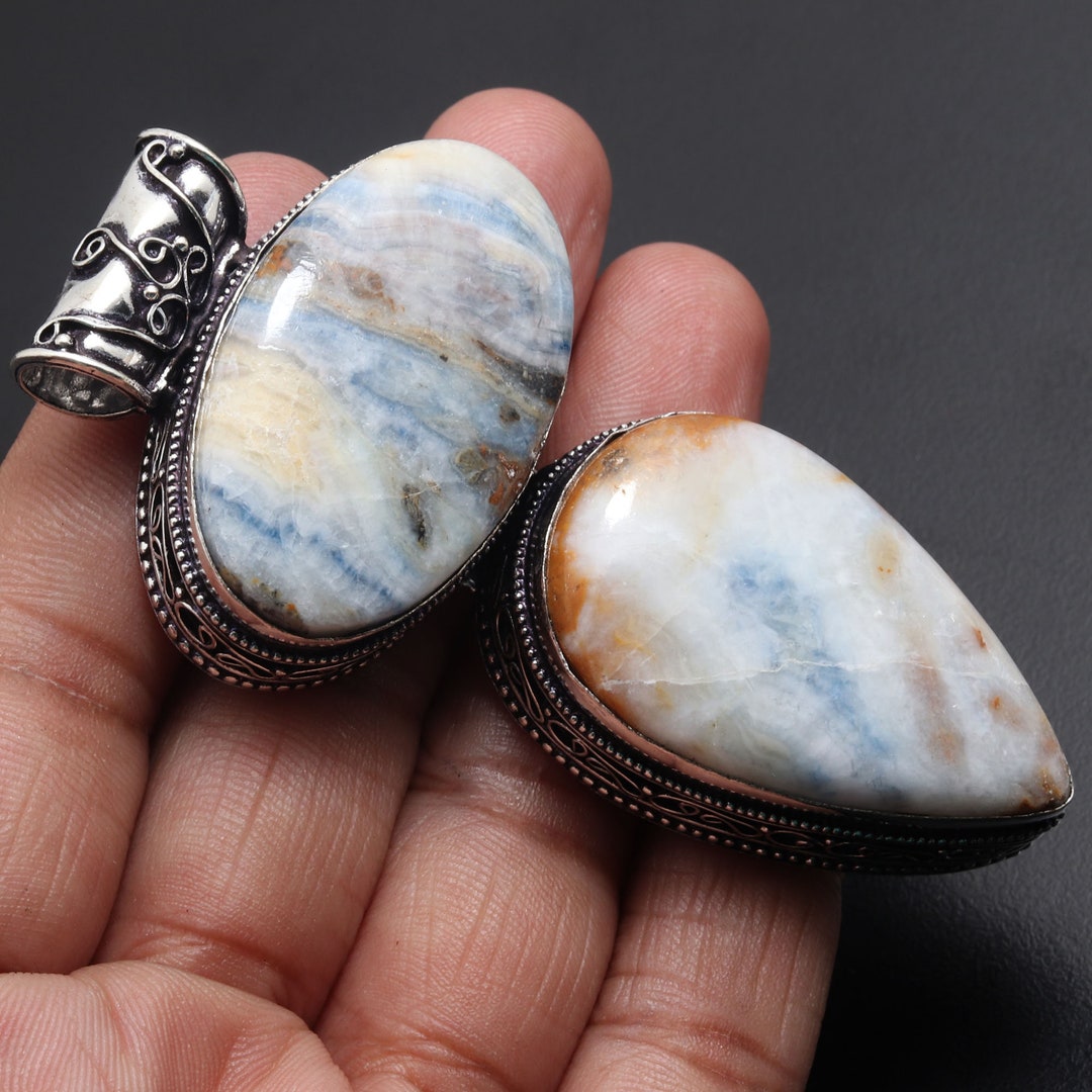 Blue Scheelite Gemstone Pendant, Big Size Gemstone Vintage Style ...