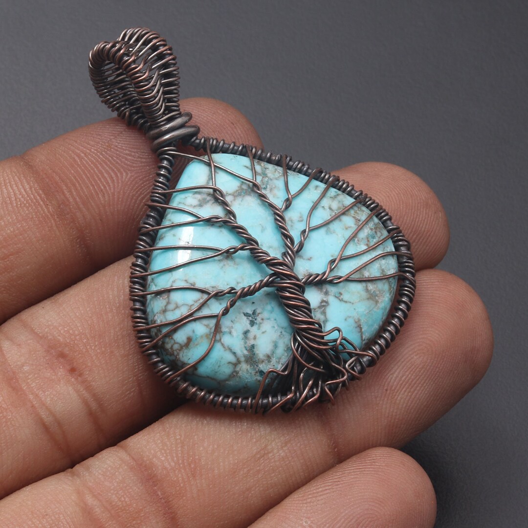 Copper Wire Wrapped Jewelry, Turquoise Gemstone, Handmade Jewelry, Wire ...